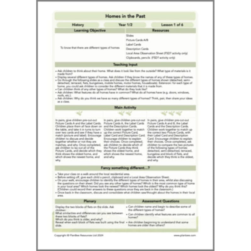 KS1 Homes in the Past History Lesson Pack by PlanBee