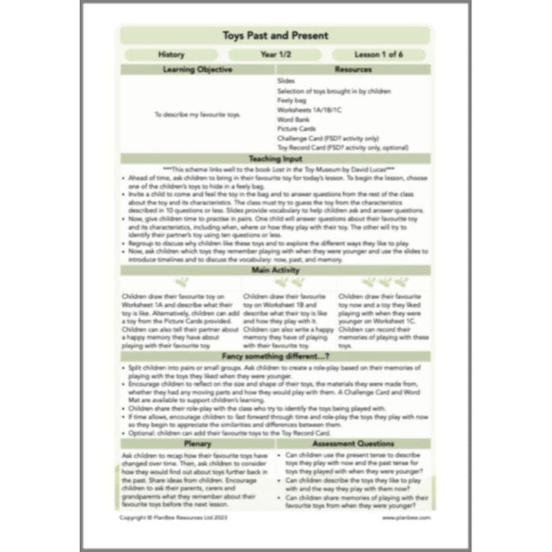 Toys Past and Present | KS1 History Lesson Pack by PlanBee