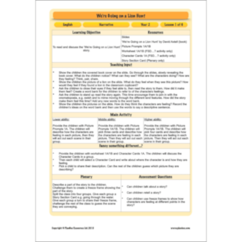 We're Going on a Lion Hunt KS1 English Lesson Planning — PlanBee