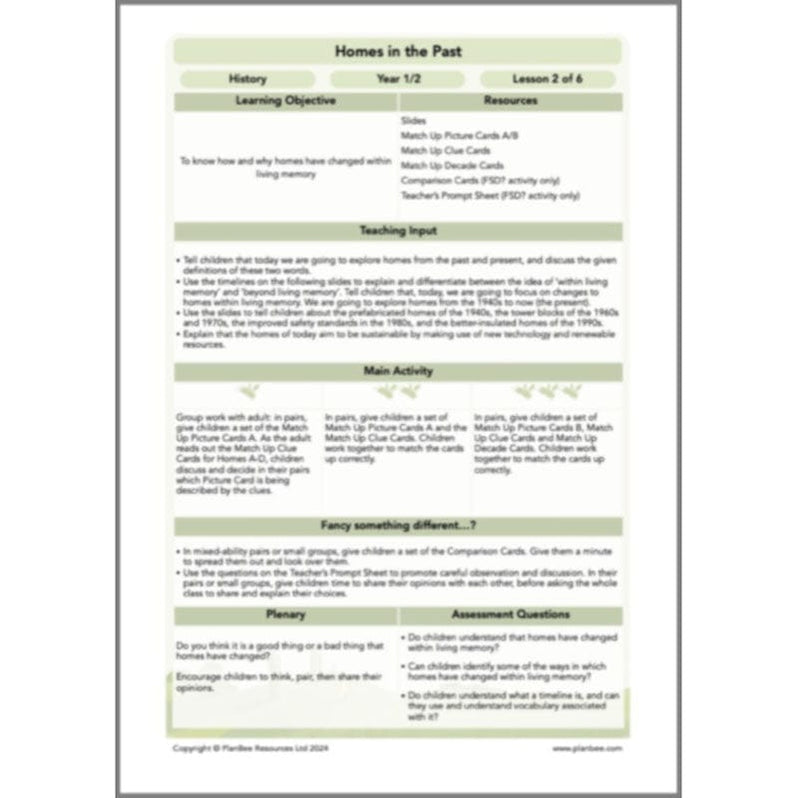 KS1 Homes in the Past History Lesson Pack by PlanBee