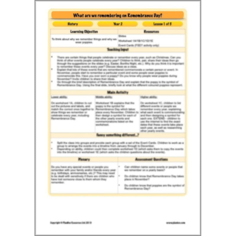 KS1 Remembrance Day Lesson | Year 2 History Planning — PlanBee
