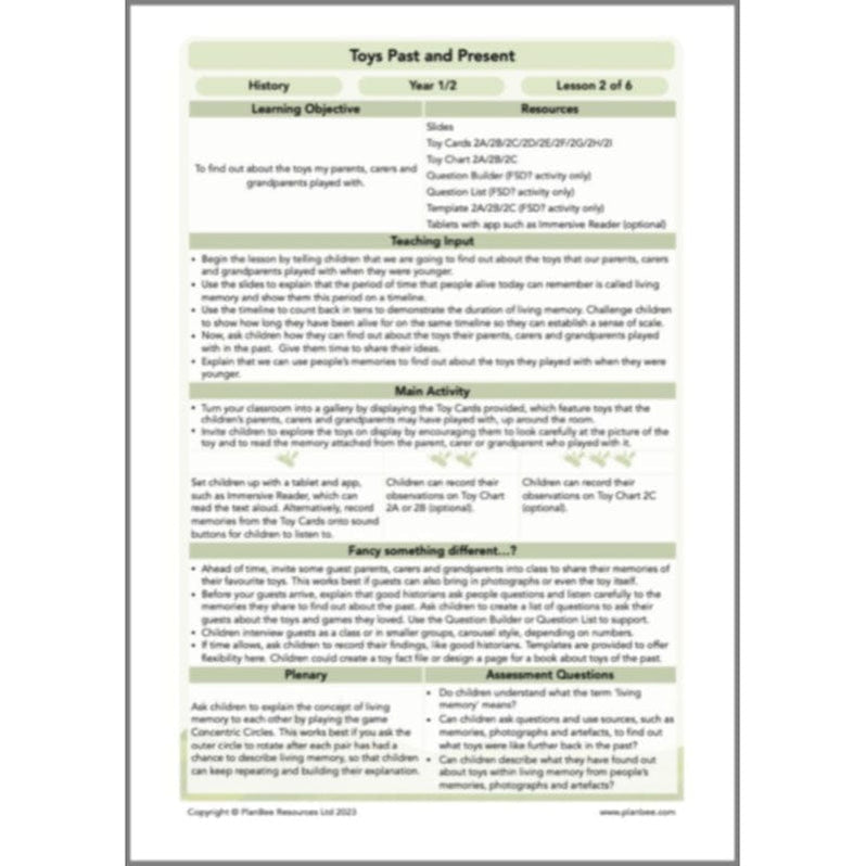 Toys Past and Present | KS1 History Lesson Pack by PlanBee