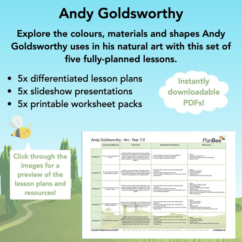 Andy Goldsworthy KS1 Art Lesson Plans created by PlanBee