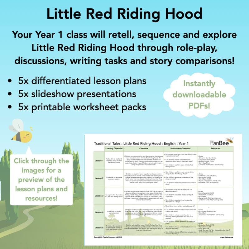 Year 1 English planning lesson packs made by PlanBee