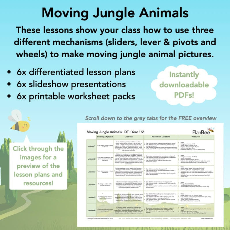 Jungle-themed Sliders and Levers KS1 Lesson Pack | PlanBee