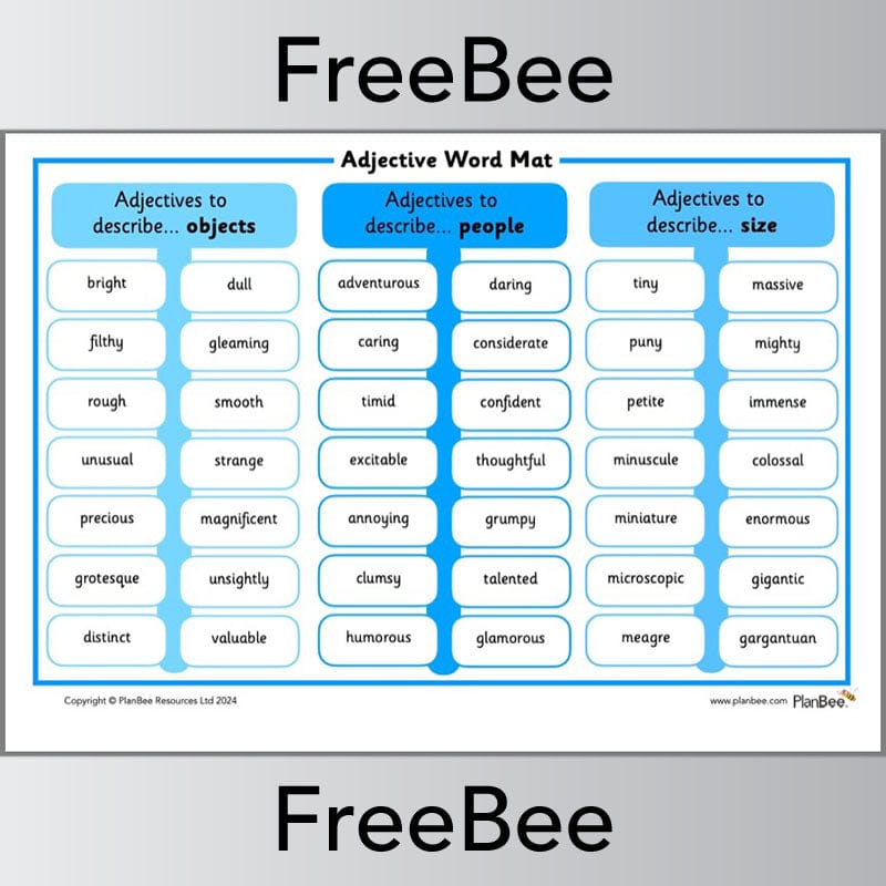 FREE Adjective Word Mat KS1 by PlanBee