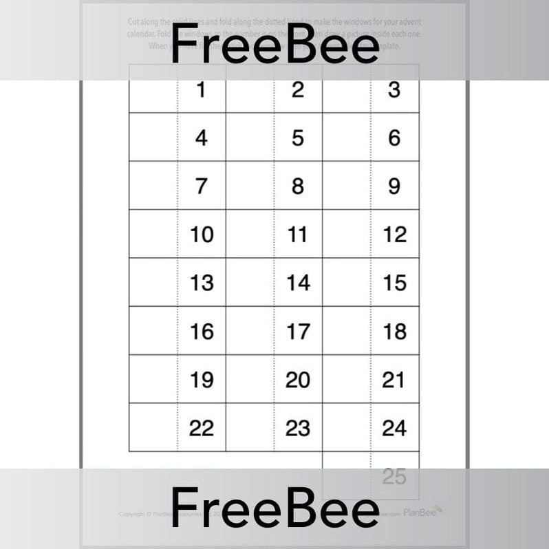 Free printable Advent calendar template for kids by PlanBee