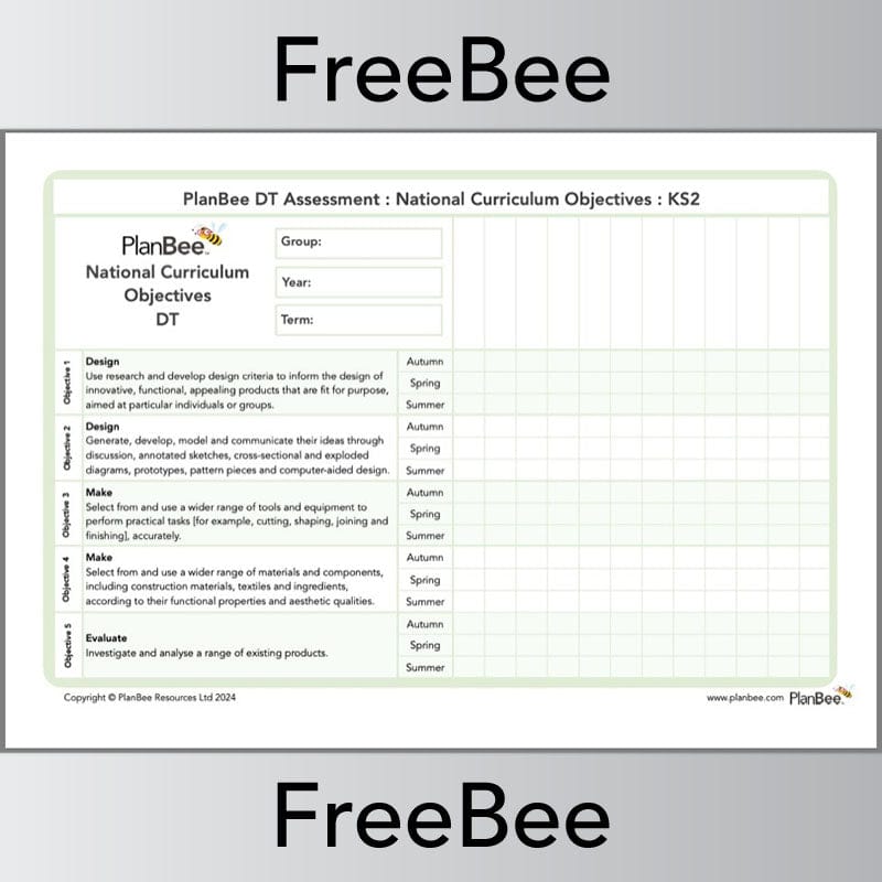 Design and Technology Assessment Grid Free PDF by PlanBee