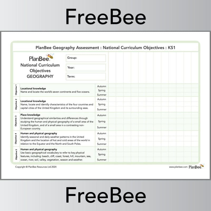 Geography KS1 Assessment Grid | PlanBee FreeBees