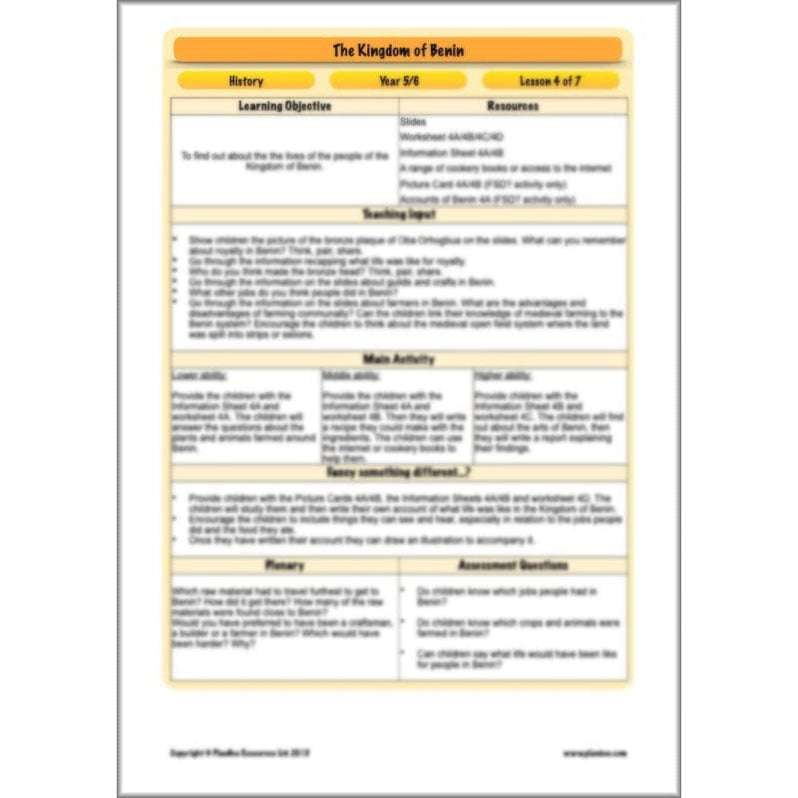 The Kingdom of Benin KS2 History Lesson Pack by PlanBee