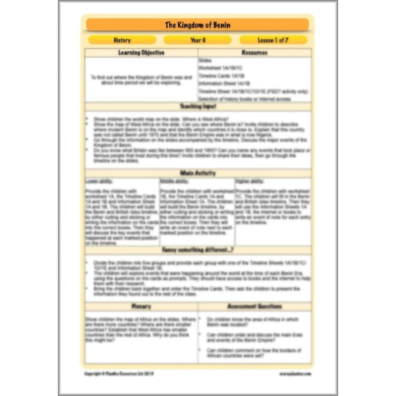 The Kingdom of Benin KS2 History Lesson Pack by PlanBee