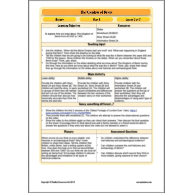 The Kingdom of Benin KS2 History Lesson Pack by PlanBee