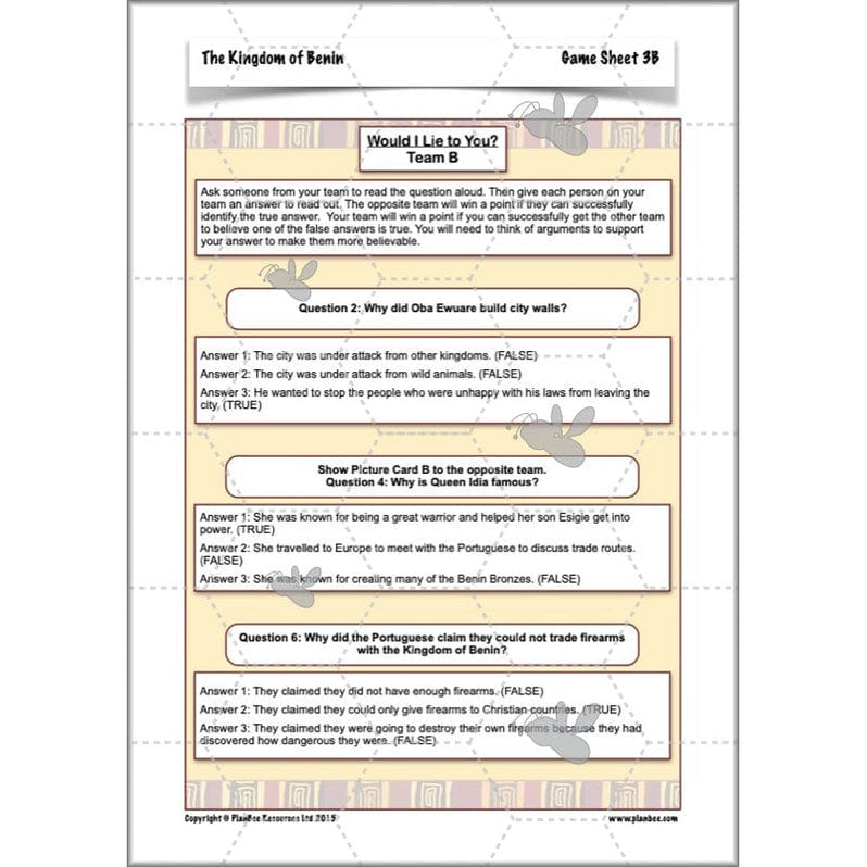 The Kingdom of Benin KS2 History Lesson Pack by PlanBee