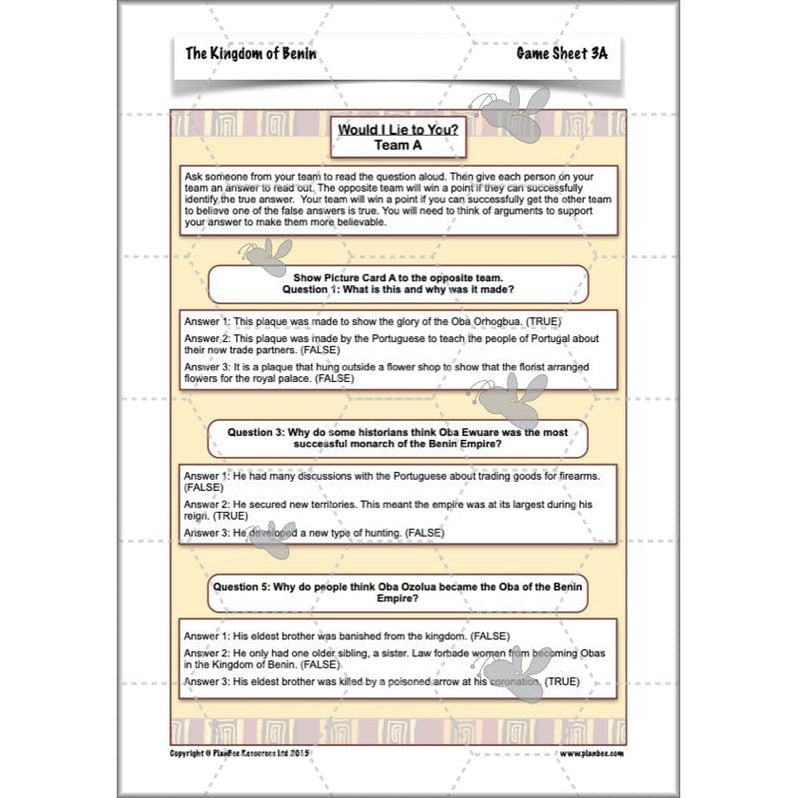 The Kingdom of Benin KS2 History Lesson Pack by PlanBee