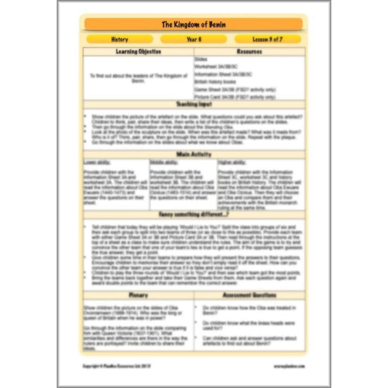 The Kingdom of Benin KS2 History Lesson Pack by PlanBee
