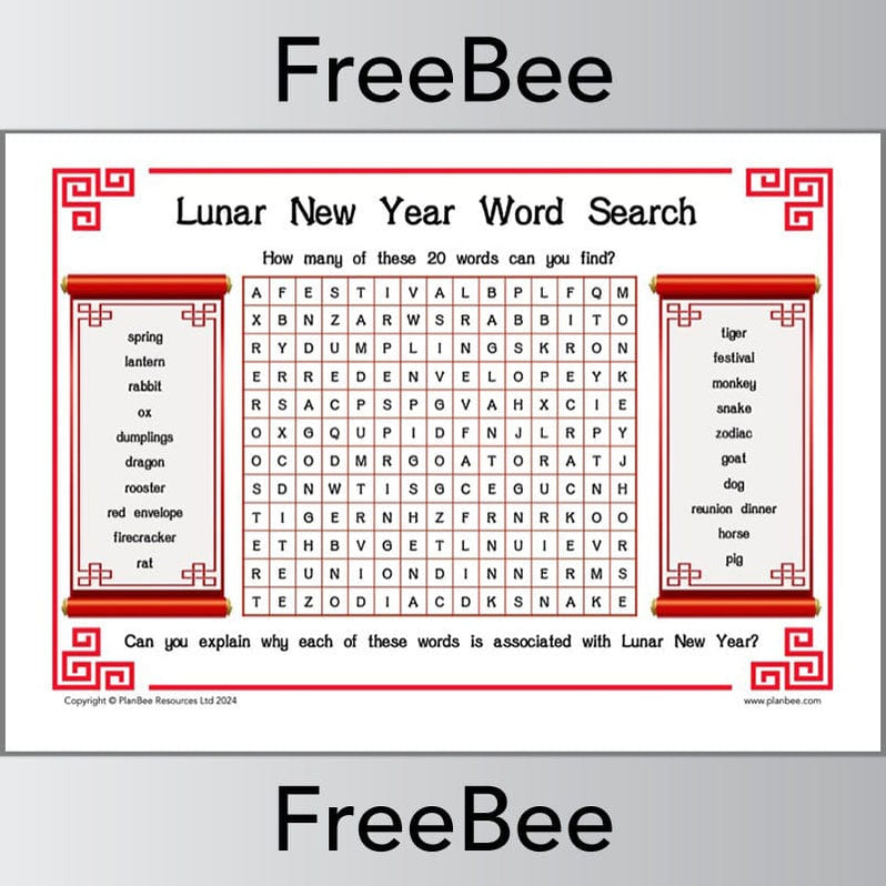 FREE Lunar New Year Word Search by PlanBee