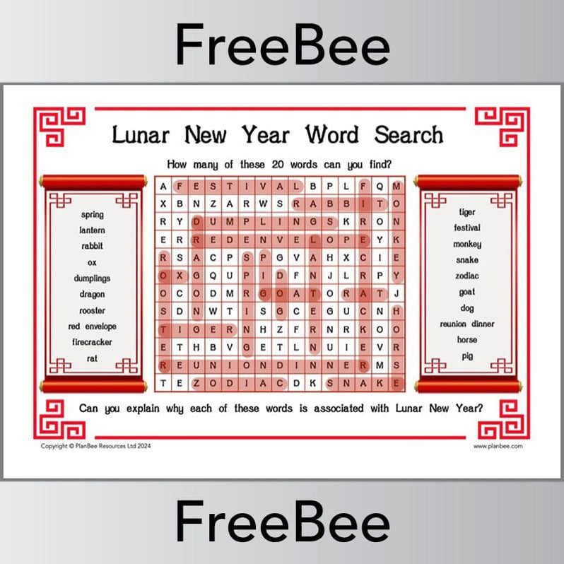 FREE Lunar New Year Word Search by PlanBee