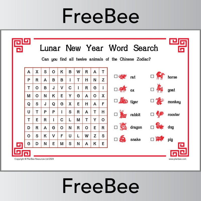 FREE Lunar New Year Word Search by PlanBee