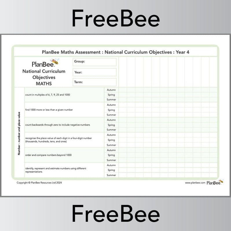 Free Year 4 Maths Teaching Assessment Grid | PlanBee
