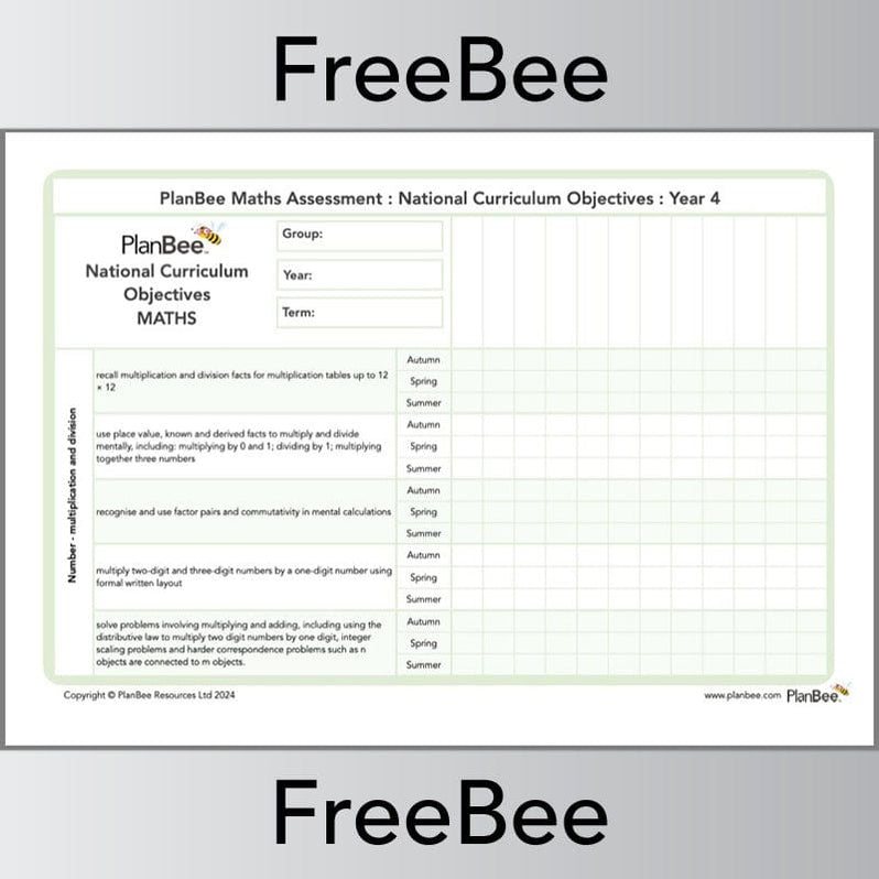 Free Year 4 Maths Teaching Assessment Grid | PlanBee