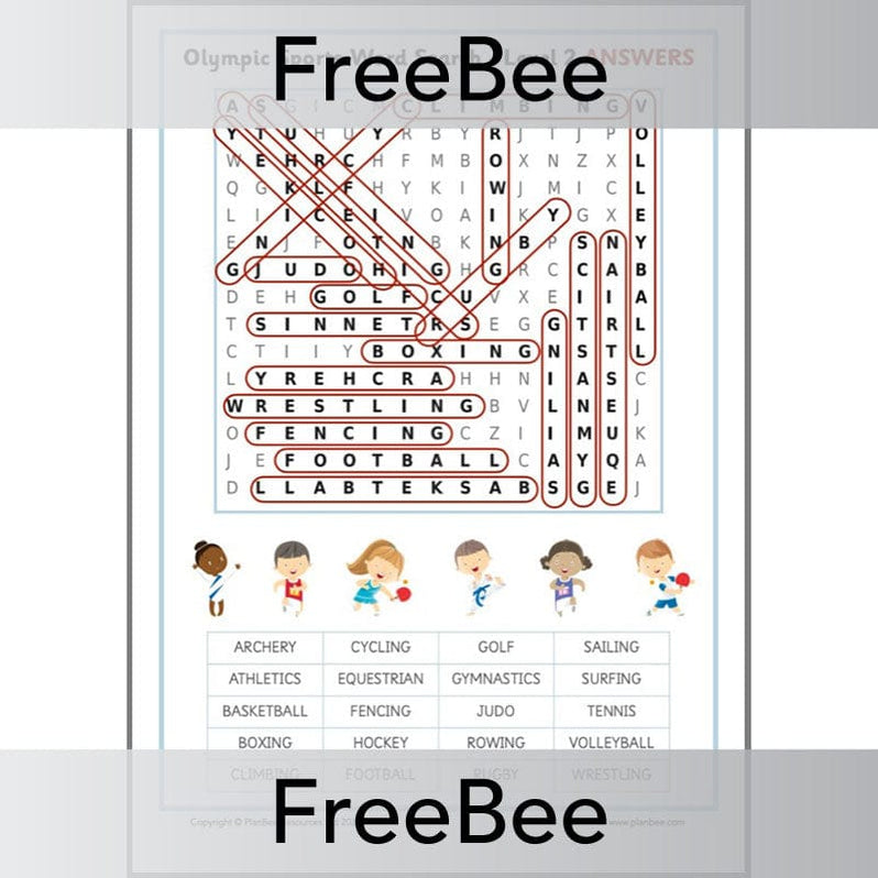 FREE Olympic Sports Word Search by PlanBee