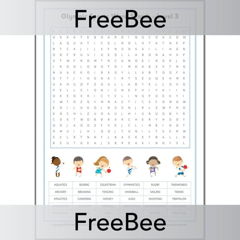 FREE Olympic Sports Word Search by PlanBee