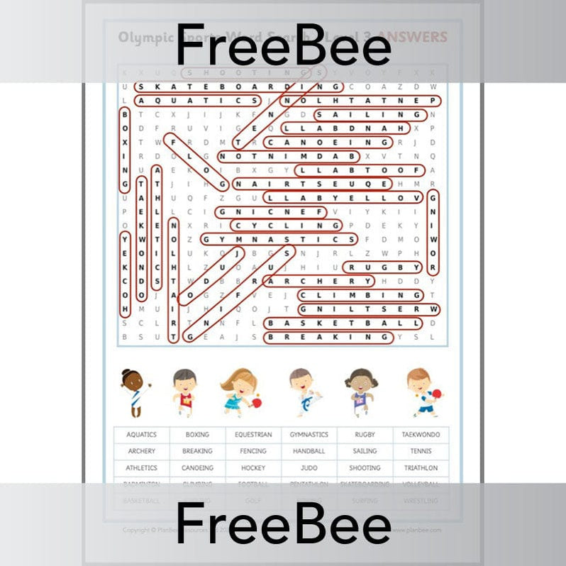 FREE Olympic Sports Word Search by PlanBee