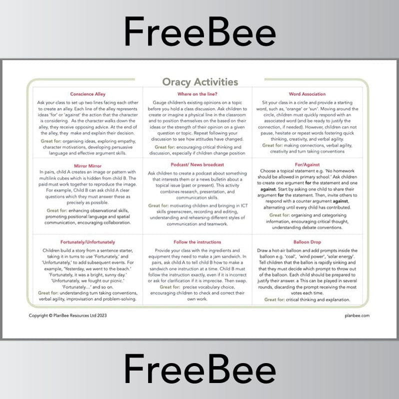 FREE Oracy Activities Guide by PlanBee