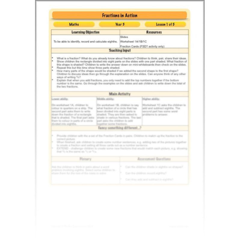 Fractions in Action: Year 3 Fractions Planning by PlanBee