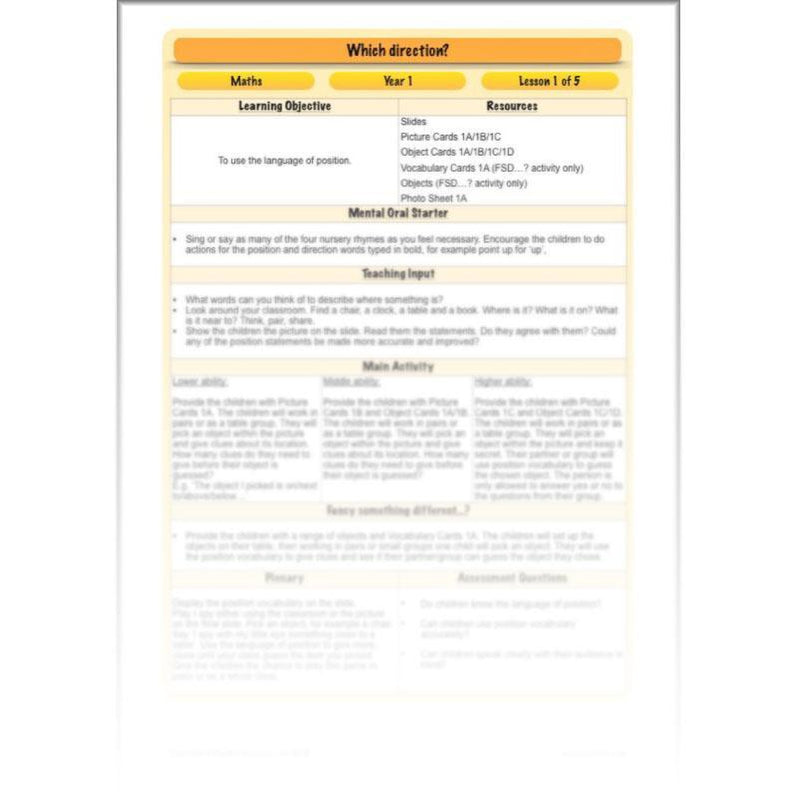 Position and Direction Year 1 Maths Lessons by PlanBee