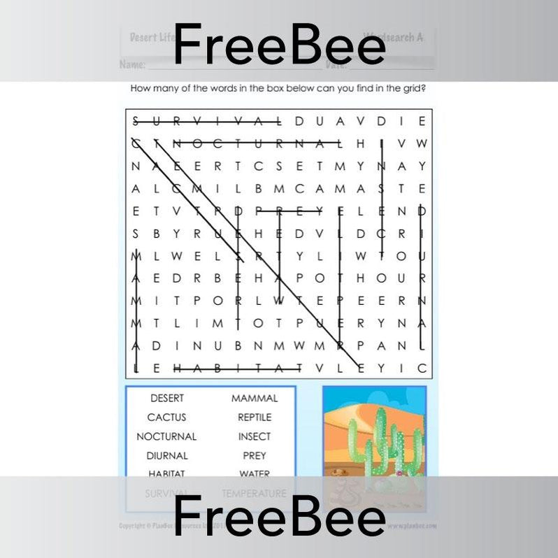 Desert Life Word Search Free Downloadable PDF by PlanBee