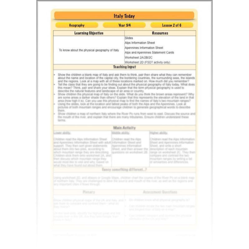 Italy Today: Italy KS2 Year 3 & Year 4 Geography by PlanBee