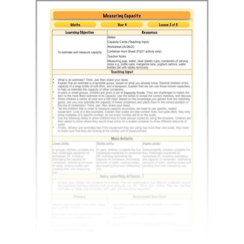 Measuring Capacity KS2 Year 4 Maths Lesson Planning Pack — PlanBee