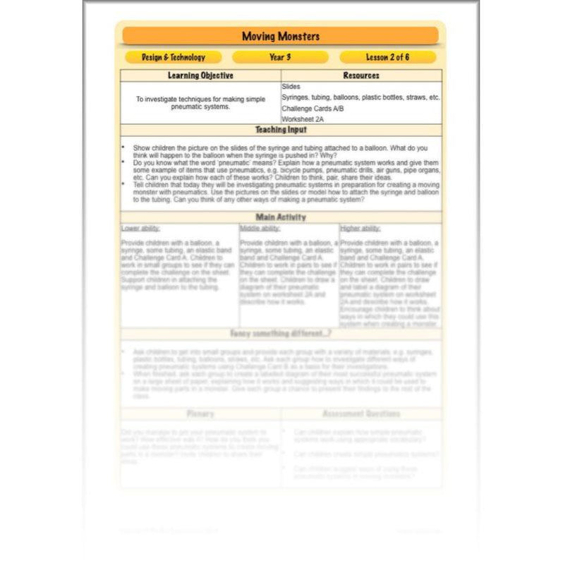 Moving Monsters Year 3 KS2 Pneumatics Lessons by PlanBee
