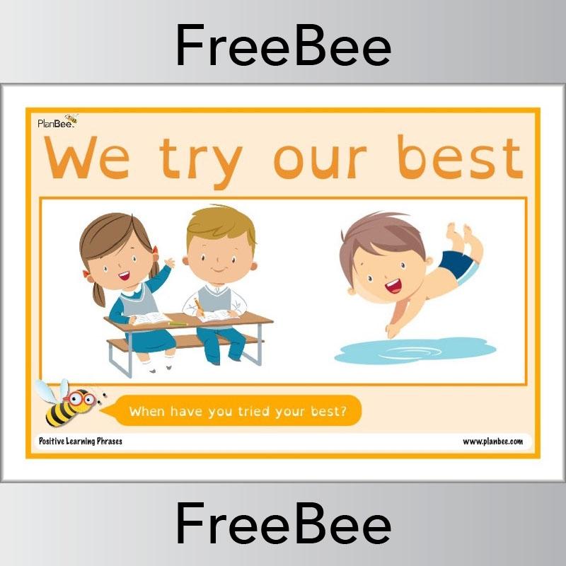 Positive learning phrases poster Free PDF by PlanBee