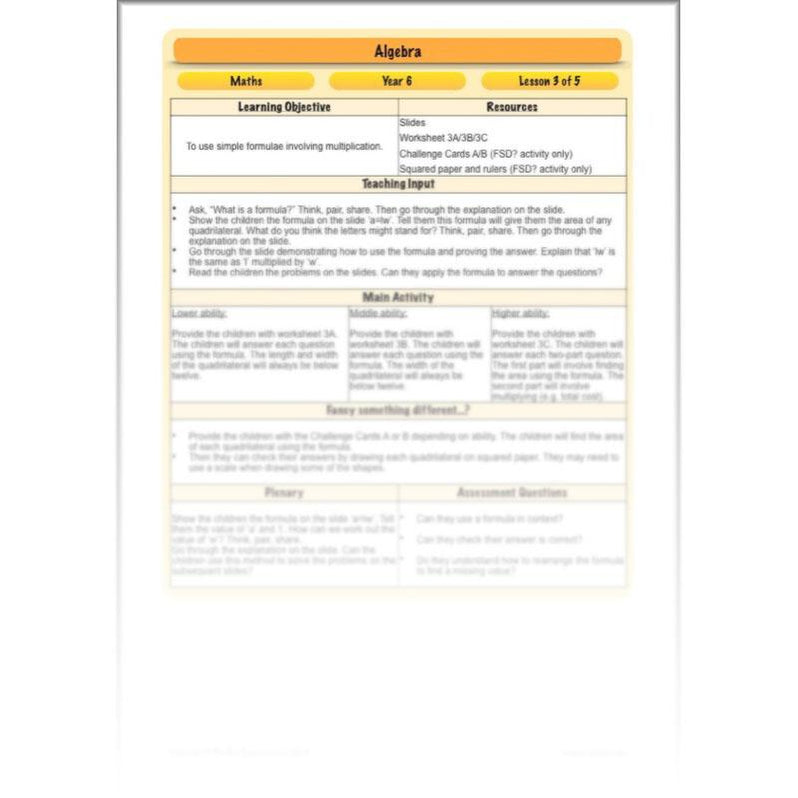 Algebra: simple algebra lesson planning for Year 6 — PlanBee