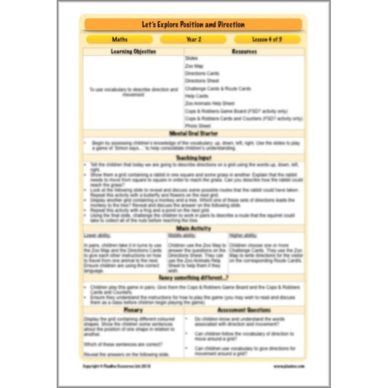 Explore Position and Direction Year 2 Maths | PlanBee