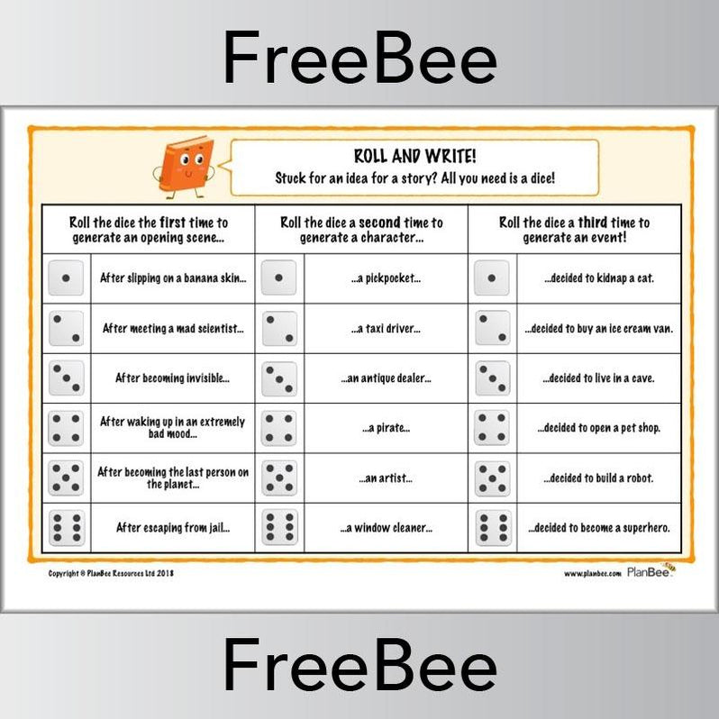 Free Roll a Story Book Idea Generator by PlanBee