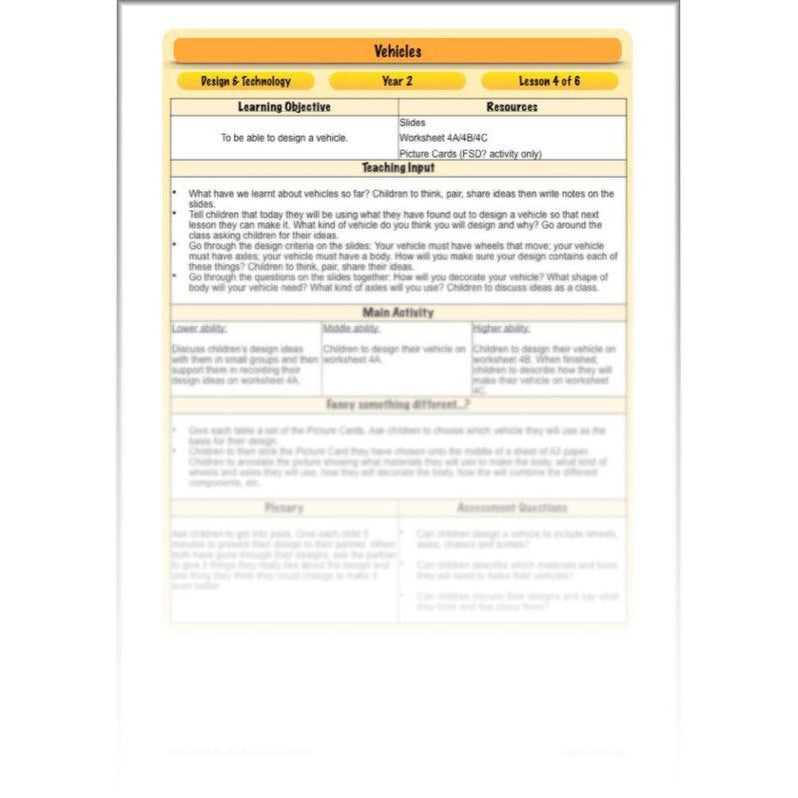 Moving Vehicles KS1 Year 2 DT Lesson Planning by PlanBee