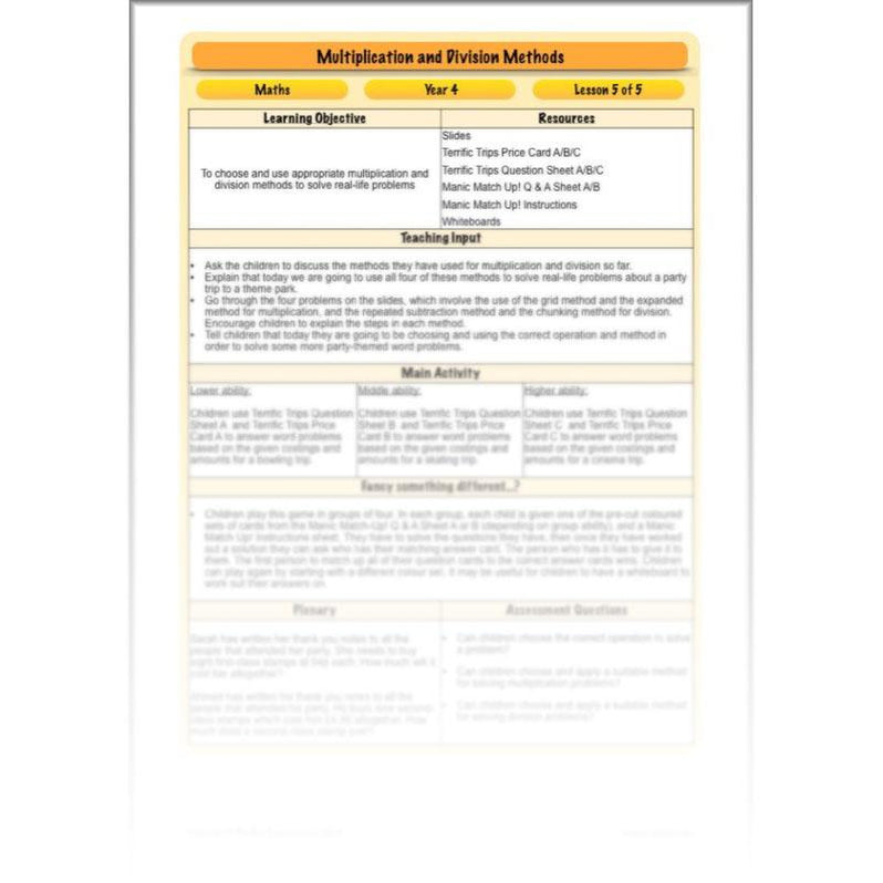 Multiplication and Division Methods Year 4 Maths by PlanBee