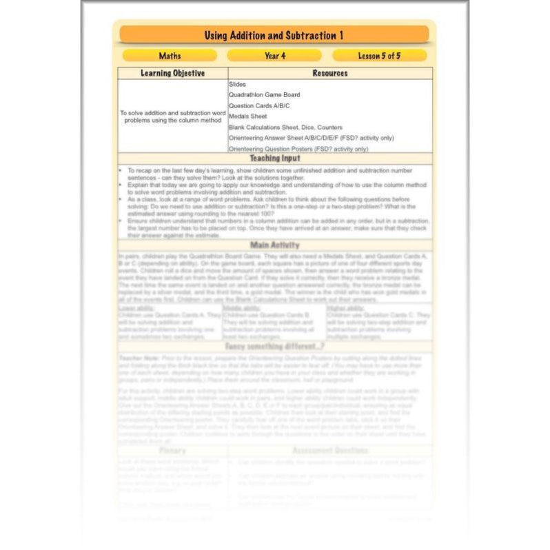 Using Addition and Subtraction Year 4 Maths by PlanBee