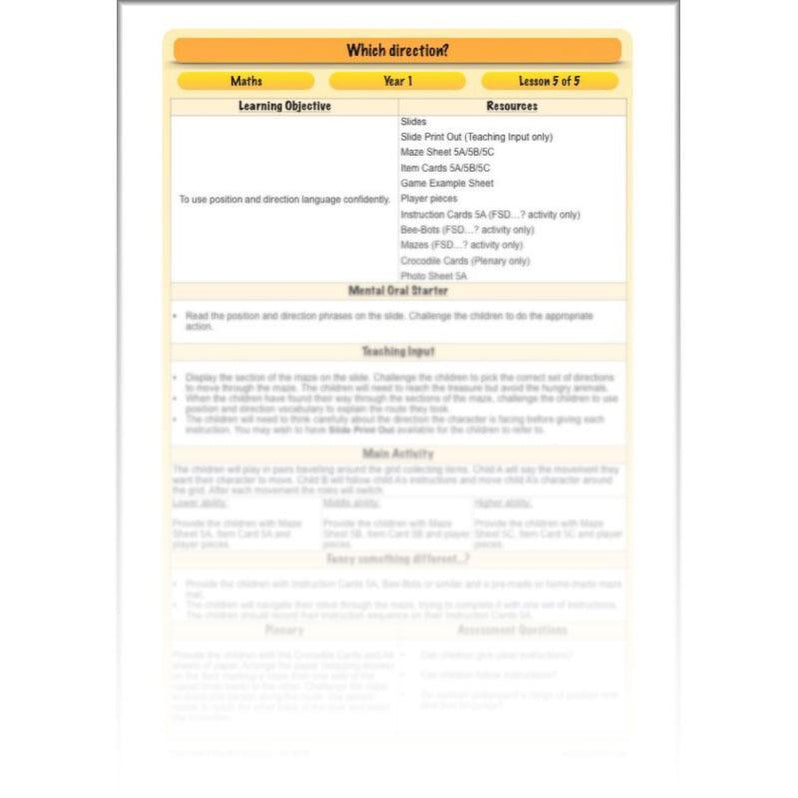 Position and Direction Year 1 Maths Lessons by PlanBee