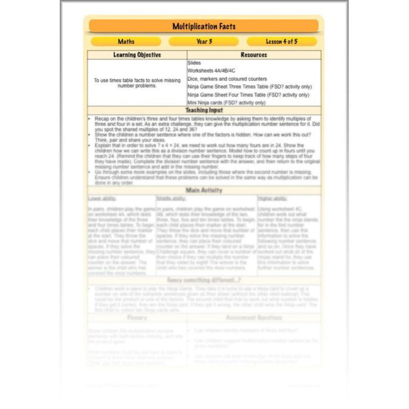 Multiplication Facts Year 3 KS2 Maths Lessons by PlanBee