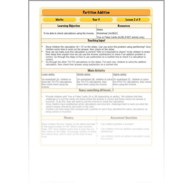 Partition Addition: Year 3 Primary Maths Lessons and Resources — PlanBee