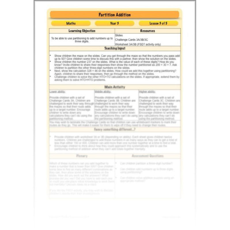 Partition Addition Year 3 Primary Maths Lessons by PlanBee