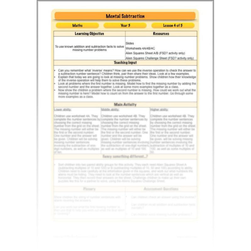 Mental Subtraction Year 3 Maths Lessons by PlanBee