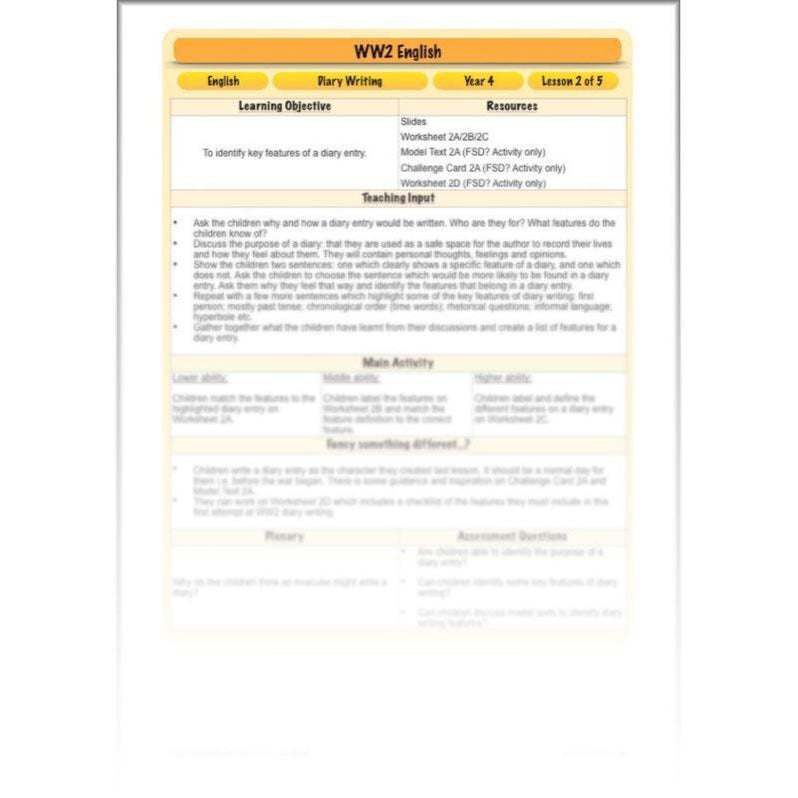 World War 2 Evacuee Diary Entries Lesson Plans by PlanBee