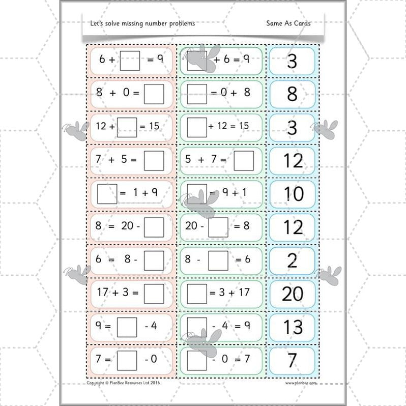 Let’s solve missing number problems - Year 1 KS1 Maths plans — PlanBee