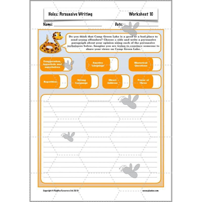 Holes Persuasive Writing Year 5 KS2 Planning by PlanBee
