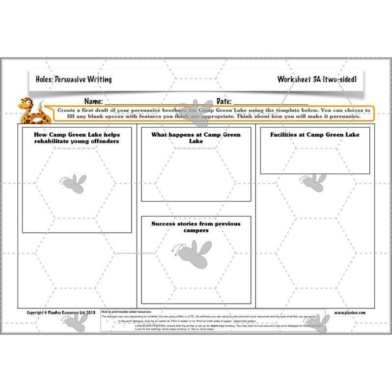 Holes Persuasive Writing Year 5 KS2 Planning by PlanBee